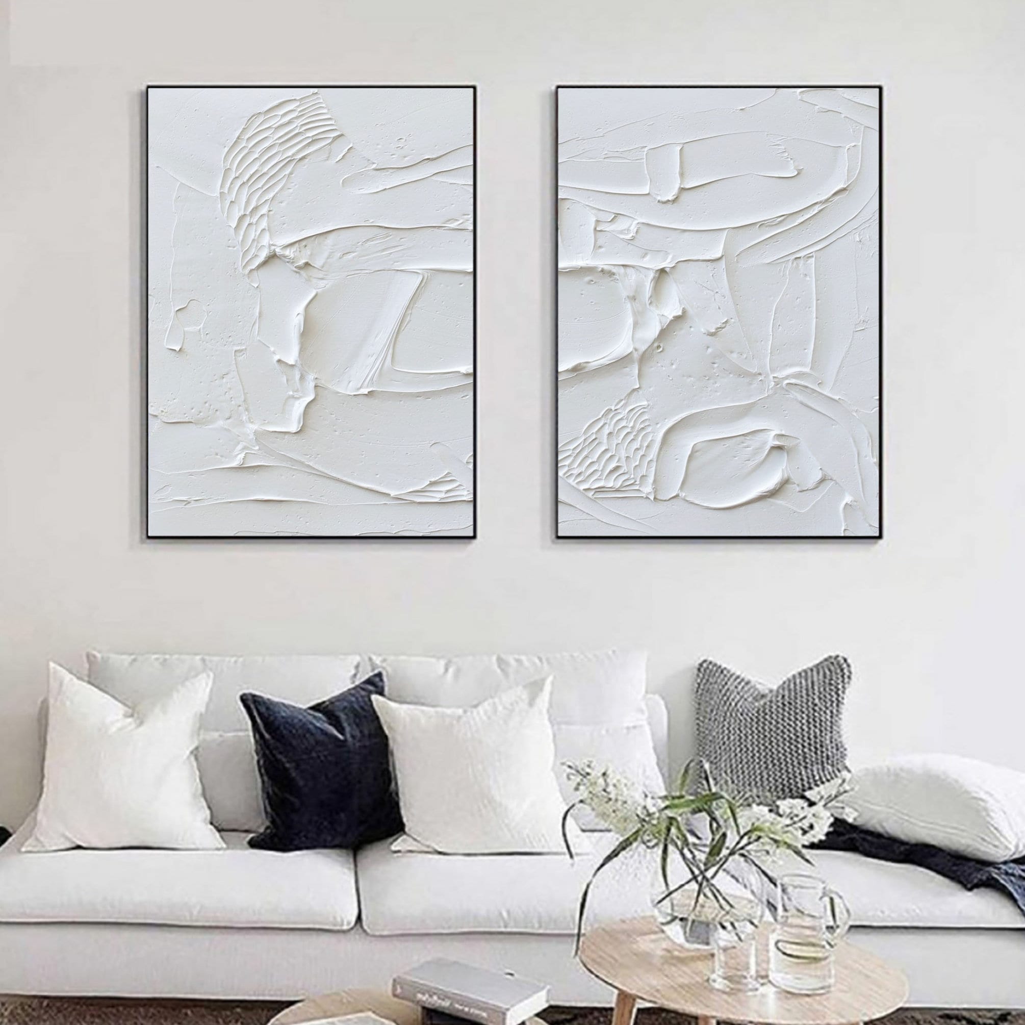 White Texture Abstract Painting Set of 2 White Wall Art Wall Decor ...
