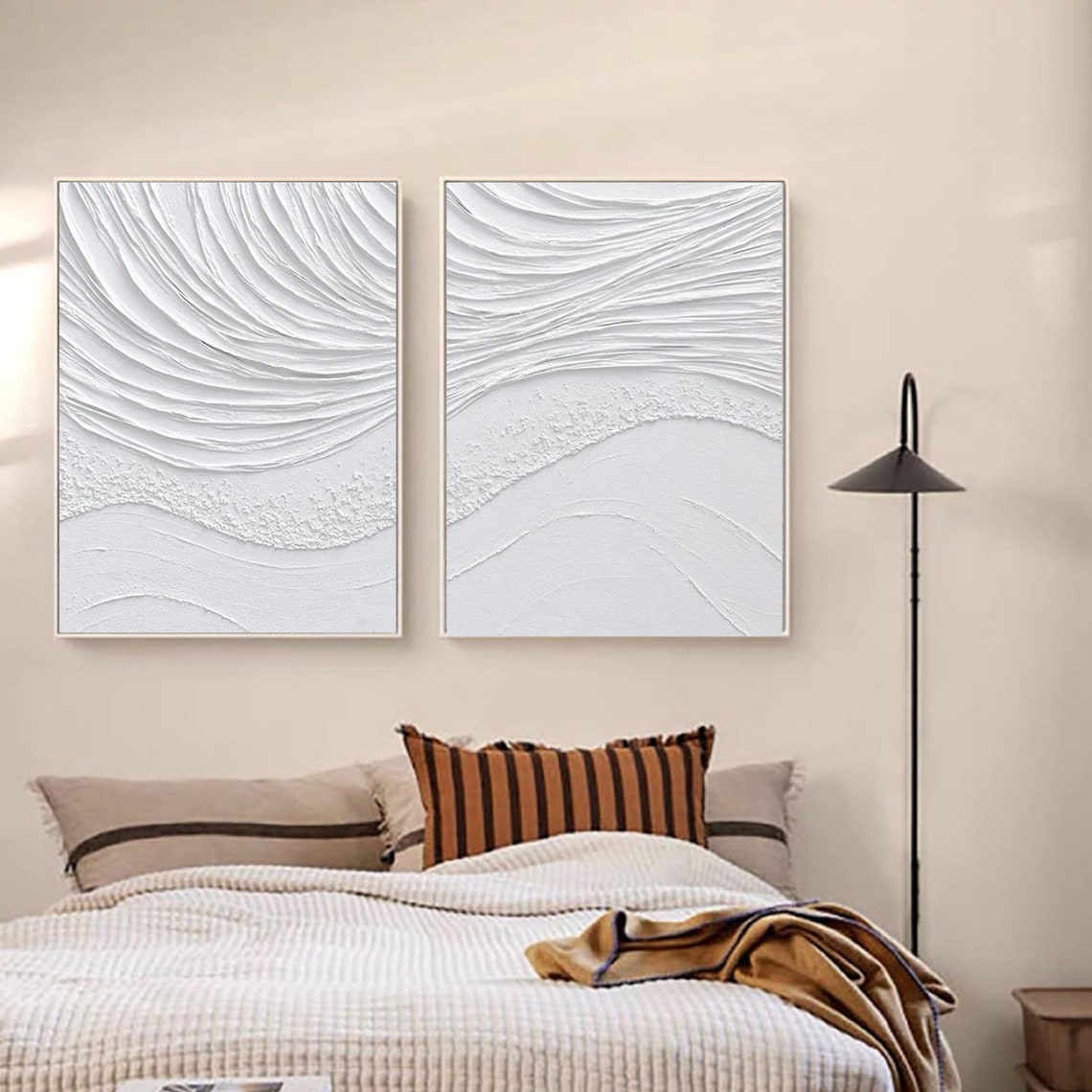 Set of 2: White Abstract 3D Textured Painting - Minimalist Wall Art - Etsy