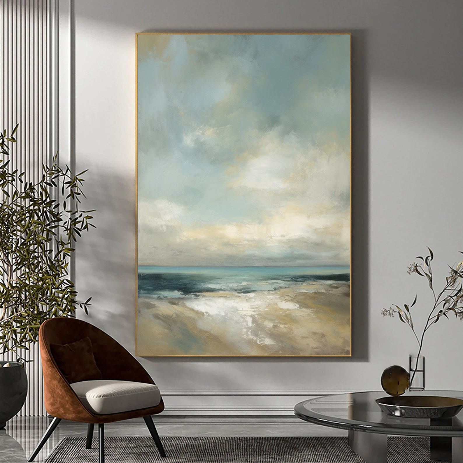 Handmade Sky and Sea Oil Painting: Minimalist Cloud Abstract Wall Art ...