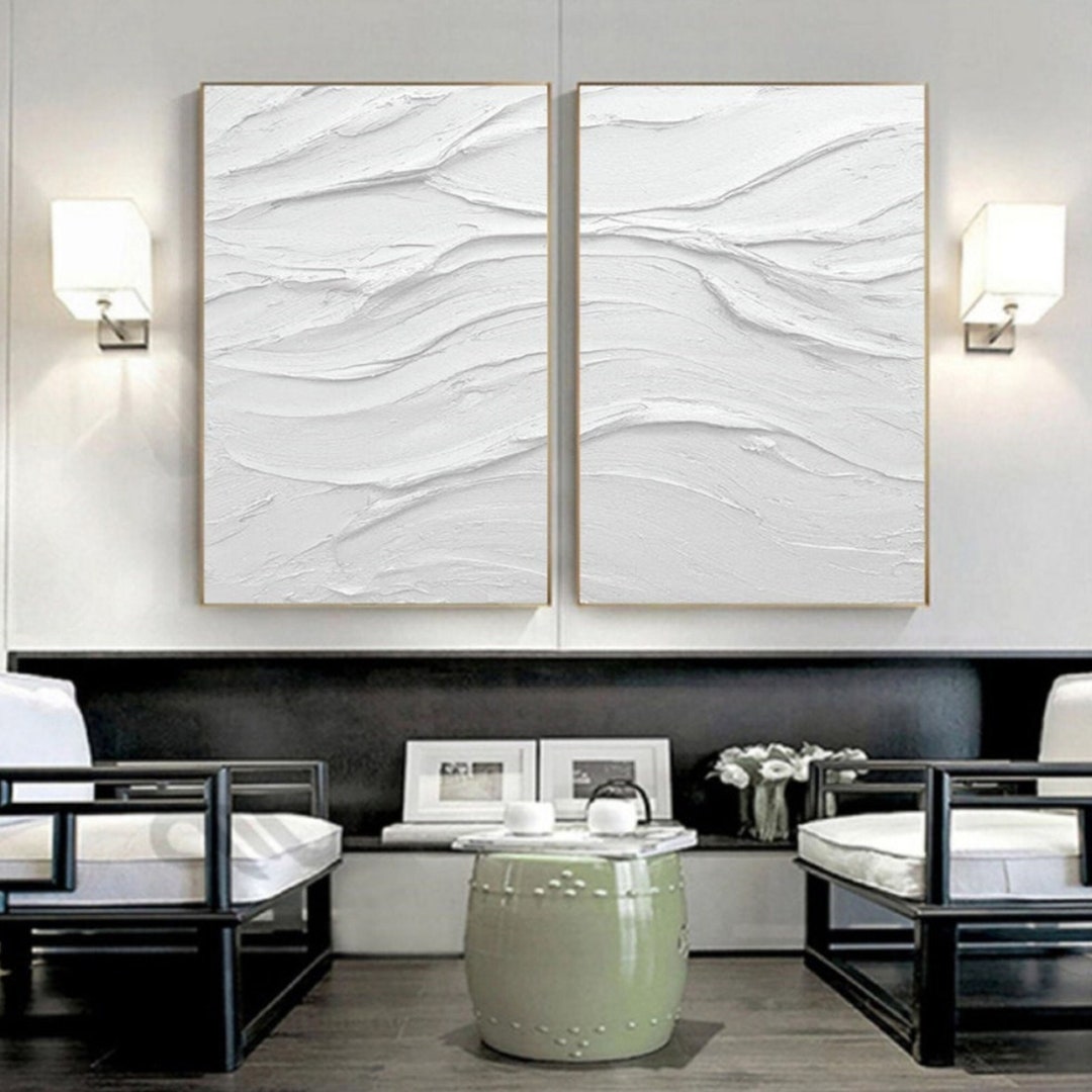 White Painting White 3D Textured Painting White Wall Painting Set of 2 ...