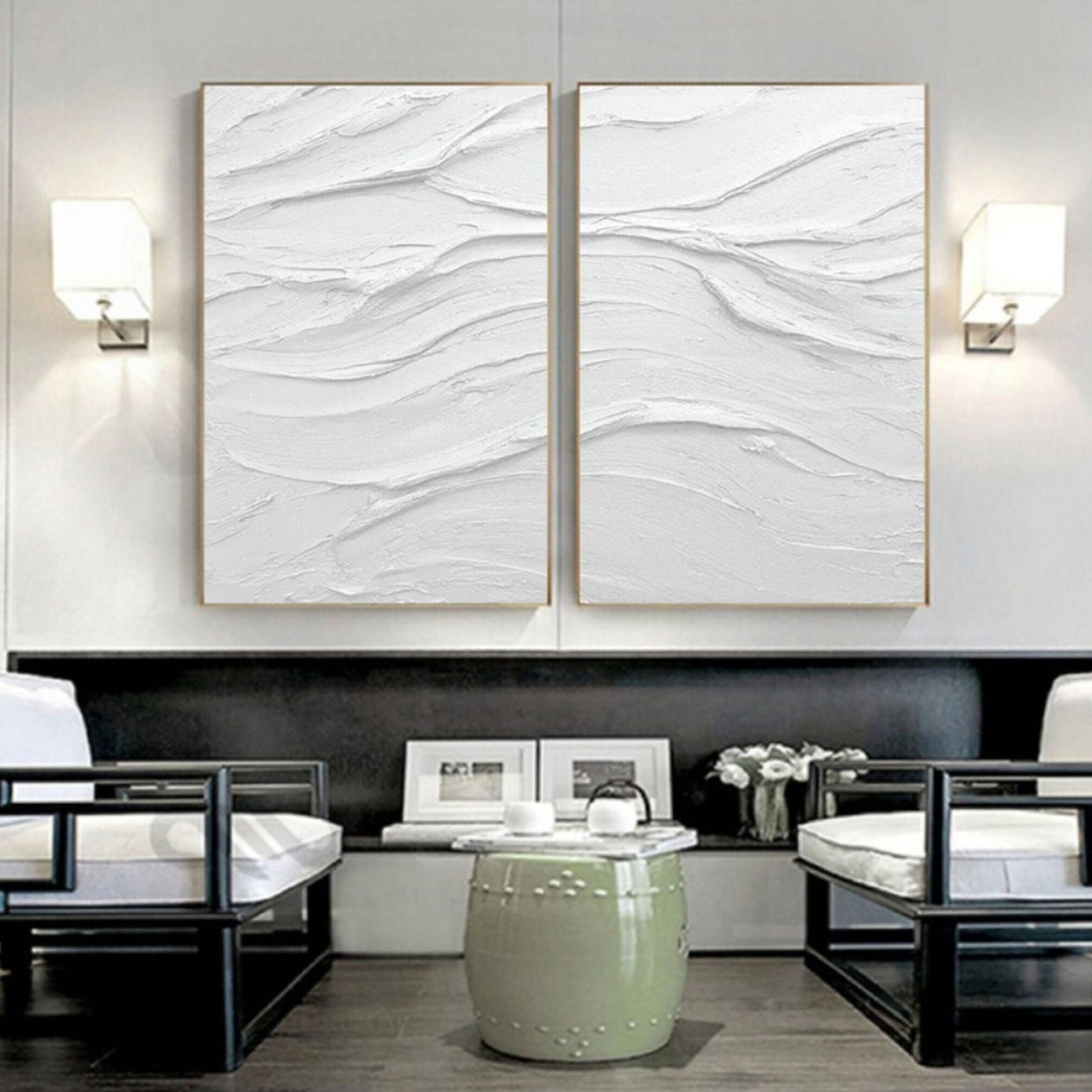 White Painting White 3D Textured Painting White Wall Painting Set of 2 ...