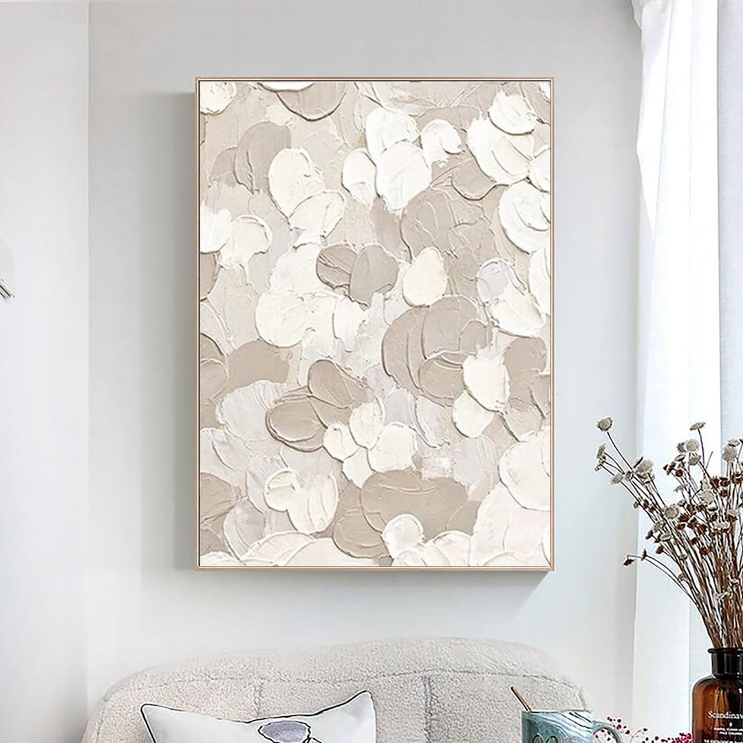 Beige White Abstract Painting Beige White Abstract Wall Art Beige White Textured Painting on ...