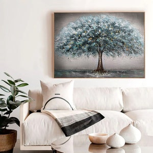 Textured Abstract Tree Painting: Blue Grey Acrylic Landscape Art - Etsy
