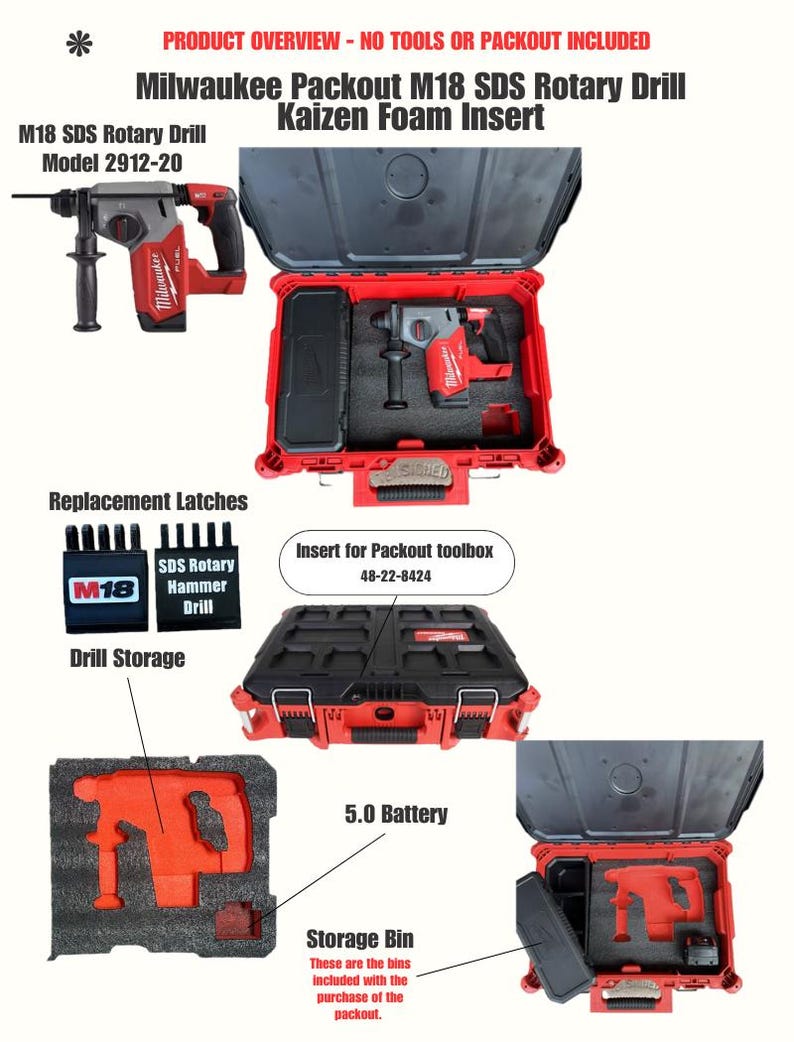 M18 SDS Rotary Hammer Kaizen Foam Insert for Milwaukee Packout Tool Box ...