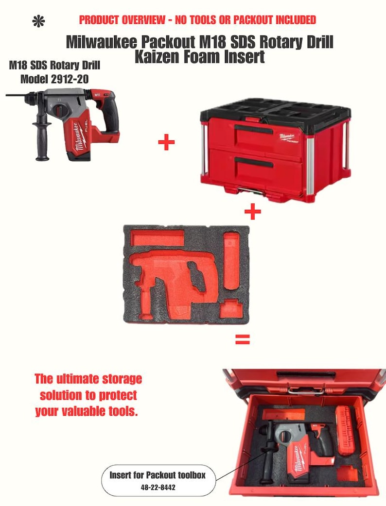 M18 SDS Rotary Hammer Kaizen Foam Insert for Milwaukee Packout Drawers ...