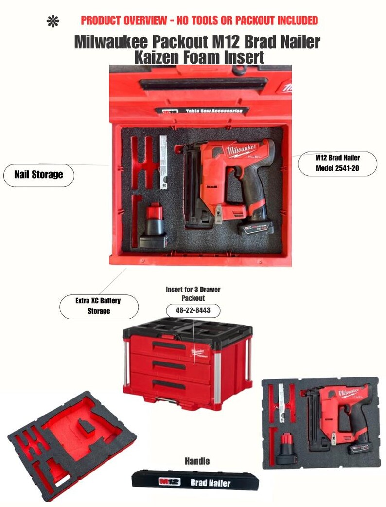 Milwaukee M12 Brad Nailer Kaizen Foam Insert for Packout - Etsy