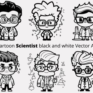 Cartoon Scientist Black and White , Svg Ai Eps Illustrations Vectors - Etsy