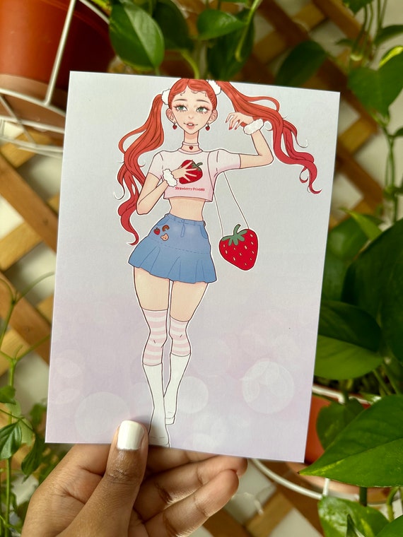 Strawberry Cute Girl Art Print Strawberry Fashion Fruit - Etsy