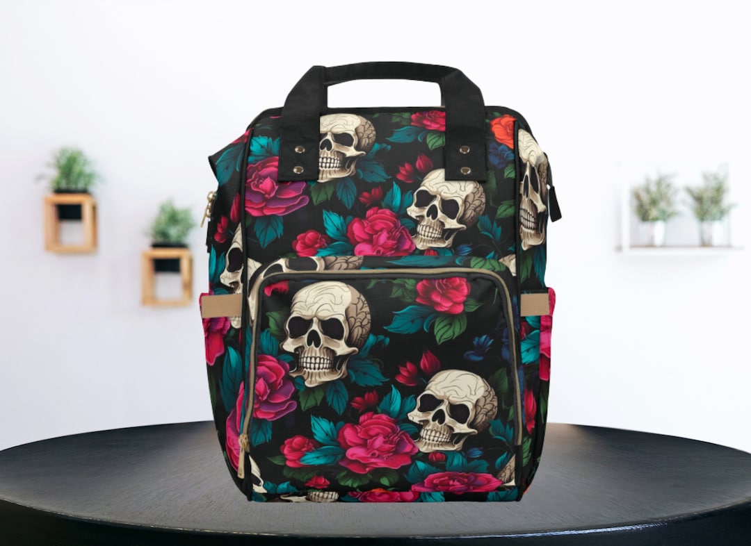Skull and Roses Diaper Bag | Punk Diaper Bag | Goth Diaper Bag | Baby ...