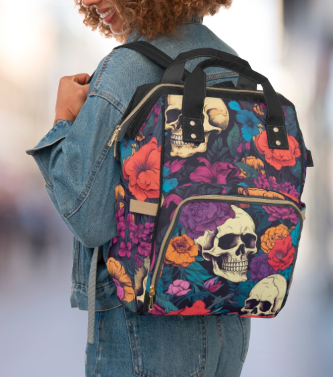 Skulls and Color Flowers Diaper Bag | Diaper Bag | Unique Diaper Bag ...
