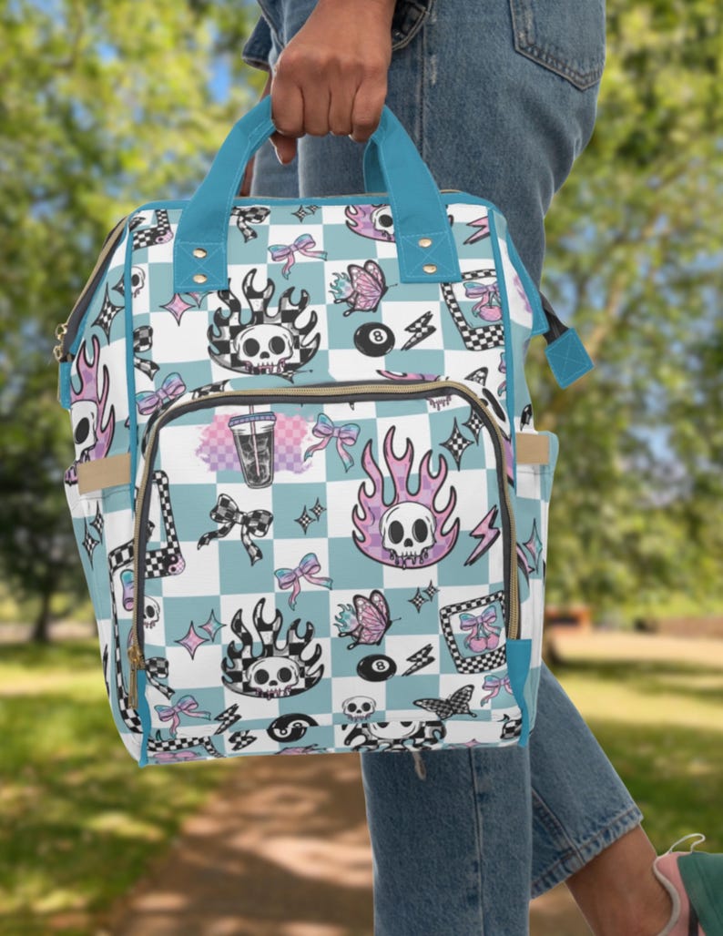 Checkered Skull Diaper Bag | Skulls and Flames Diaper Bag | Emo Skull ...