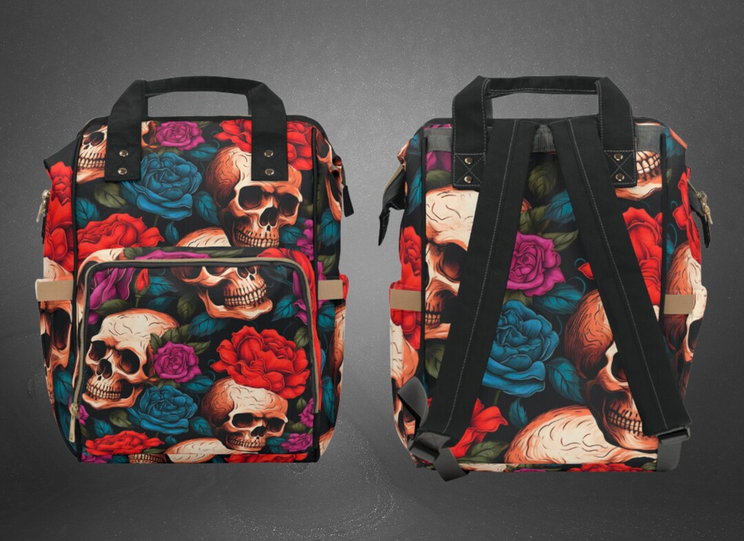 Skull and Roses Diaper Bag | Punk Diaper Bag | Goth Diaper Bag | Baby ...