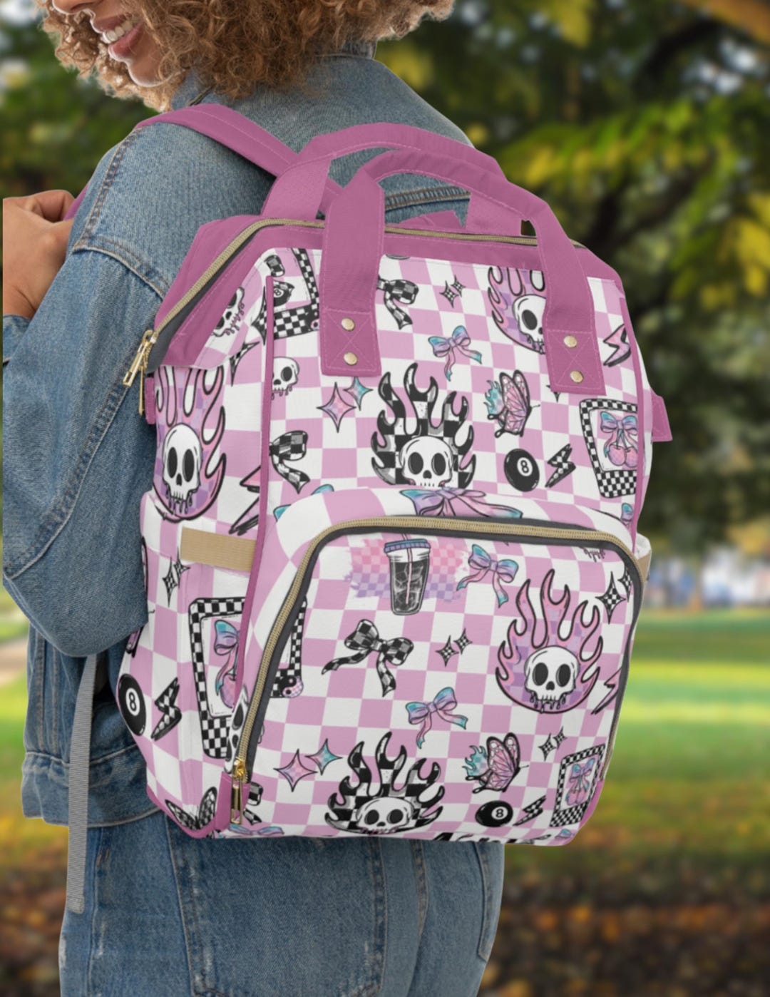 Checkered Skull Diaper Bag | Skulls and Flames Diaper Bag | Emo Skull ...