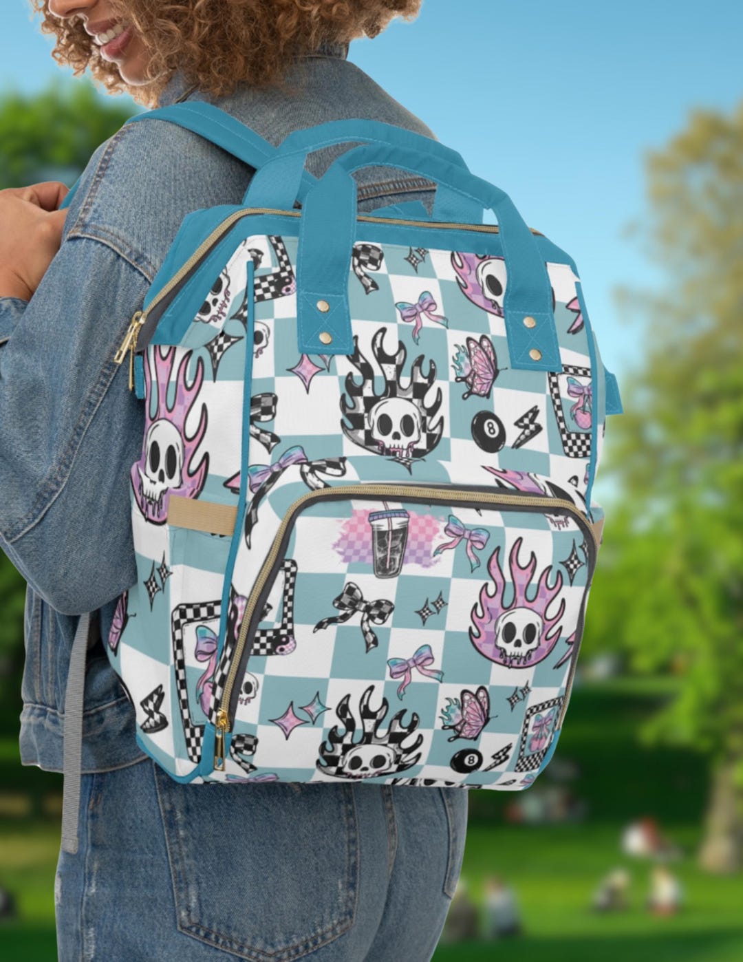 Checkered Skull Diaper Bag | Skulls and Flames Diaper Bag | Emo Skull ...