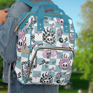 Checkered Skull Diaper Bag | Skulls and Flames Diaper Bag | Emo Skull ...