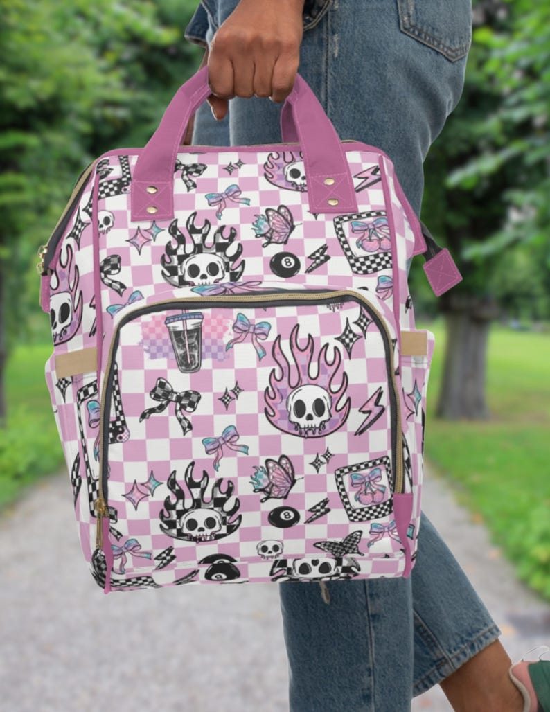 Checkered Skull Diaper Bag | Skulls and Flames Diaper Bag | Emo Skull ...