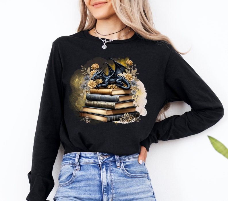 Dragon on Books PNG Black Dragon With Flowers Sitting on Books in My ...