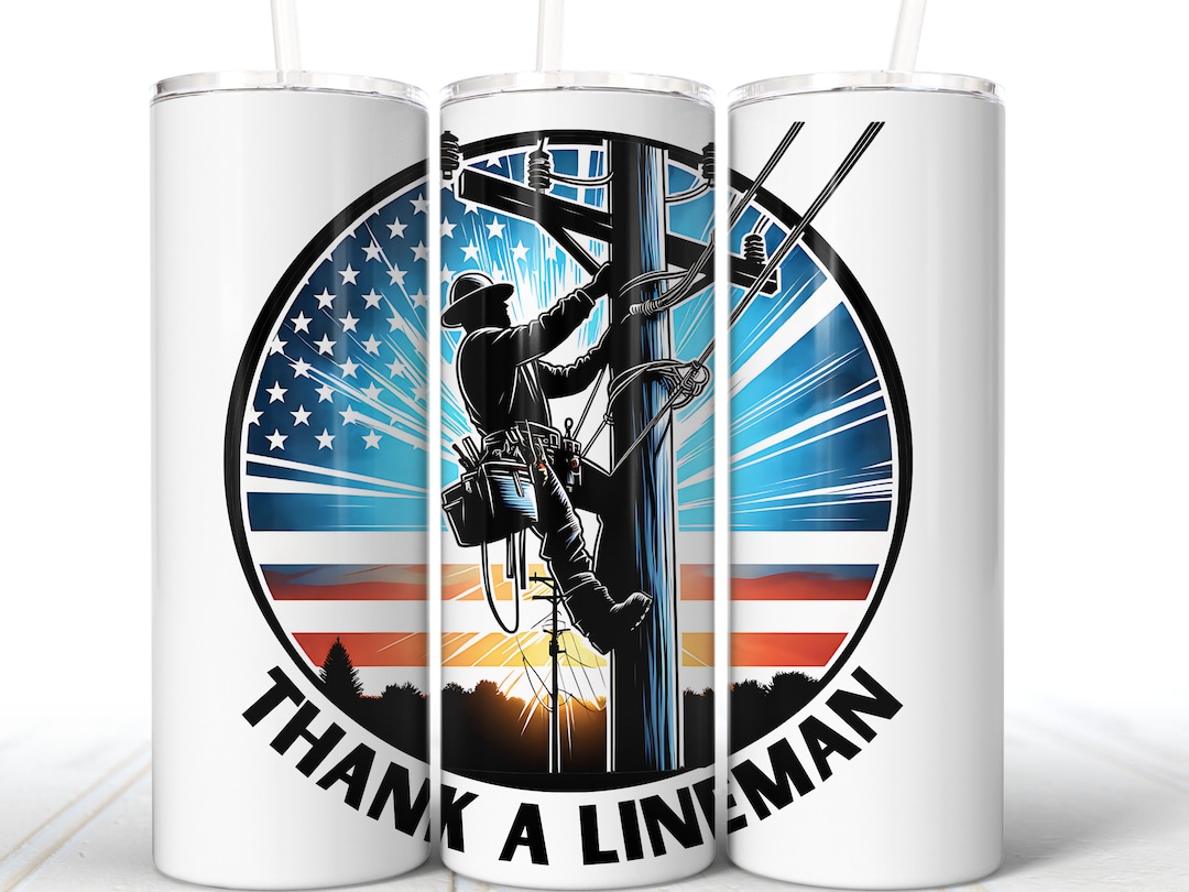 Lineman Tumbler Wrap PNG Thank A Lineman PNG American Flag Power Pole ...