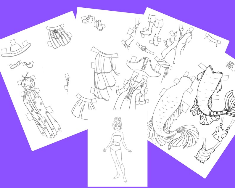 Mega Pack Paper Dolls to Color on Your Own Princess Paper Dolls Mermaid ...