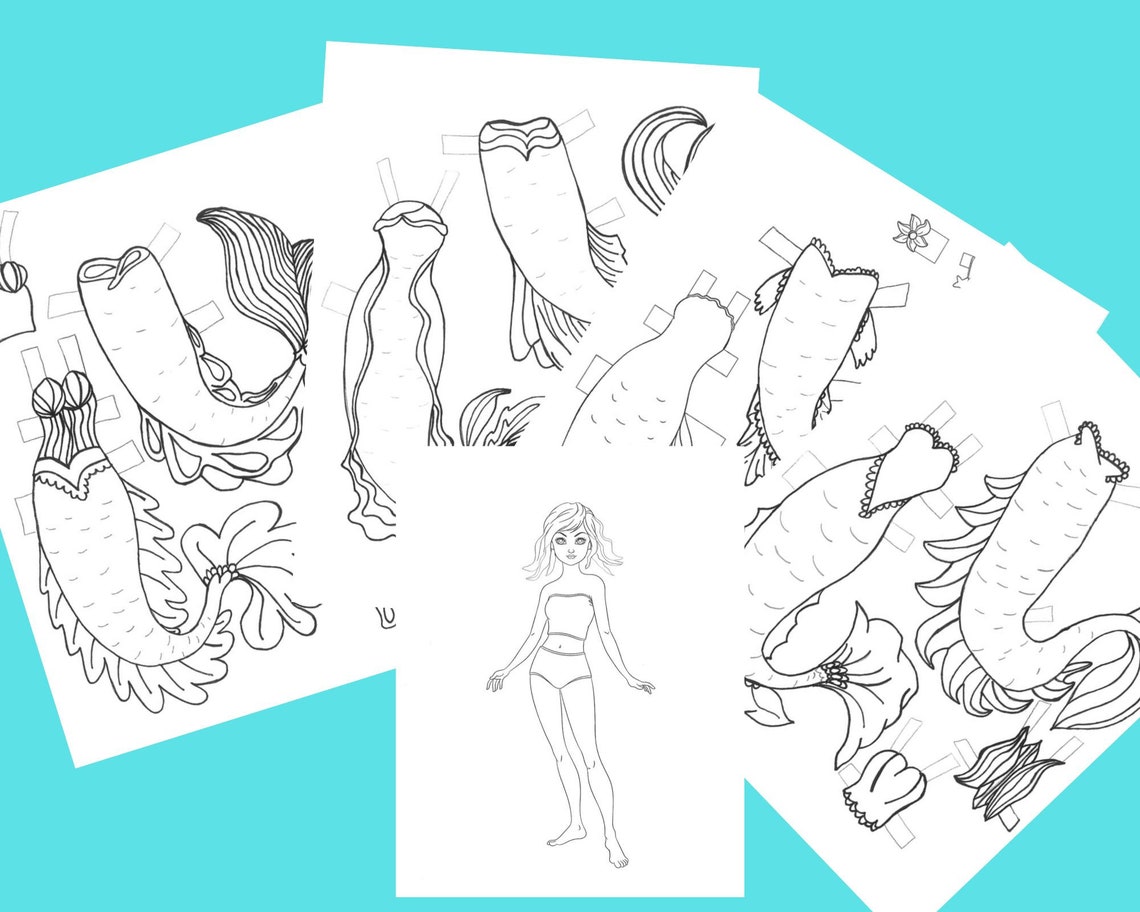 Mermaid Paper Dolls Color Your Own Paper Dolls for Road Trip Ideas for ...