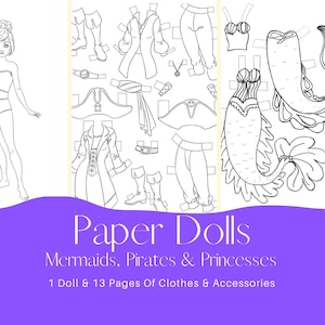 Mega Pack Paper Dolls to Color on Your Own Princess Paper Dolls Mermaid ...