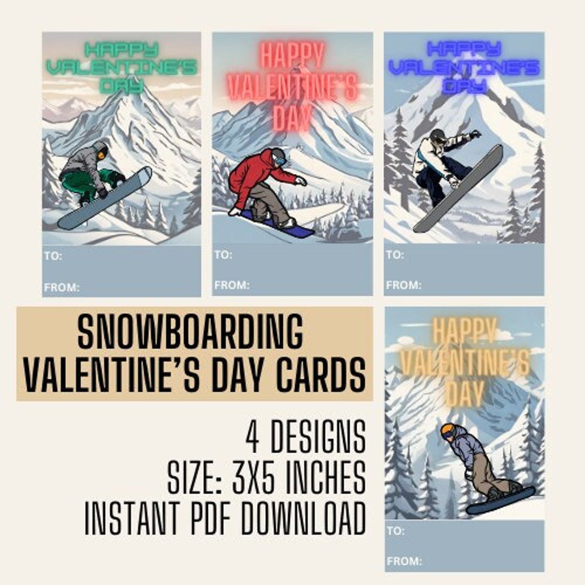 Snowboard Valentines for Boys Snowboarding Valentine's Day Printables ...
