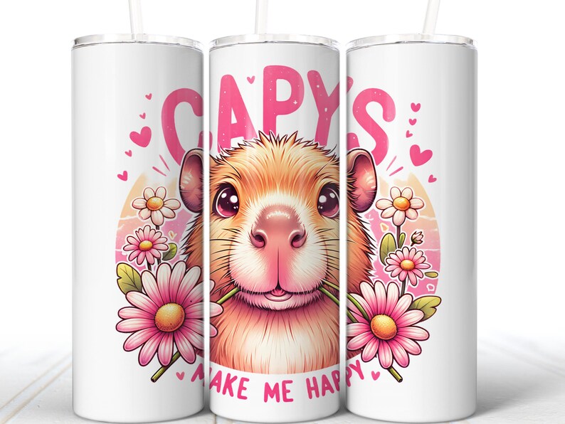 Capys Make Me Happy Tumbler Wrap PNG Capybara Sublimation 20 Oz Skinny ...