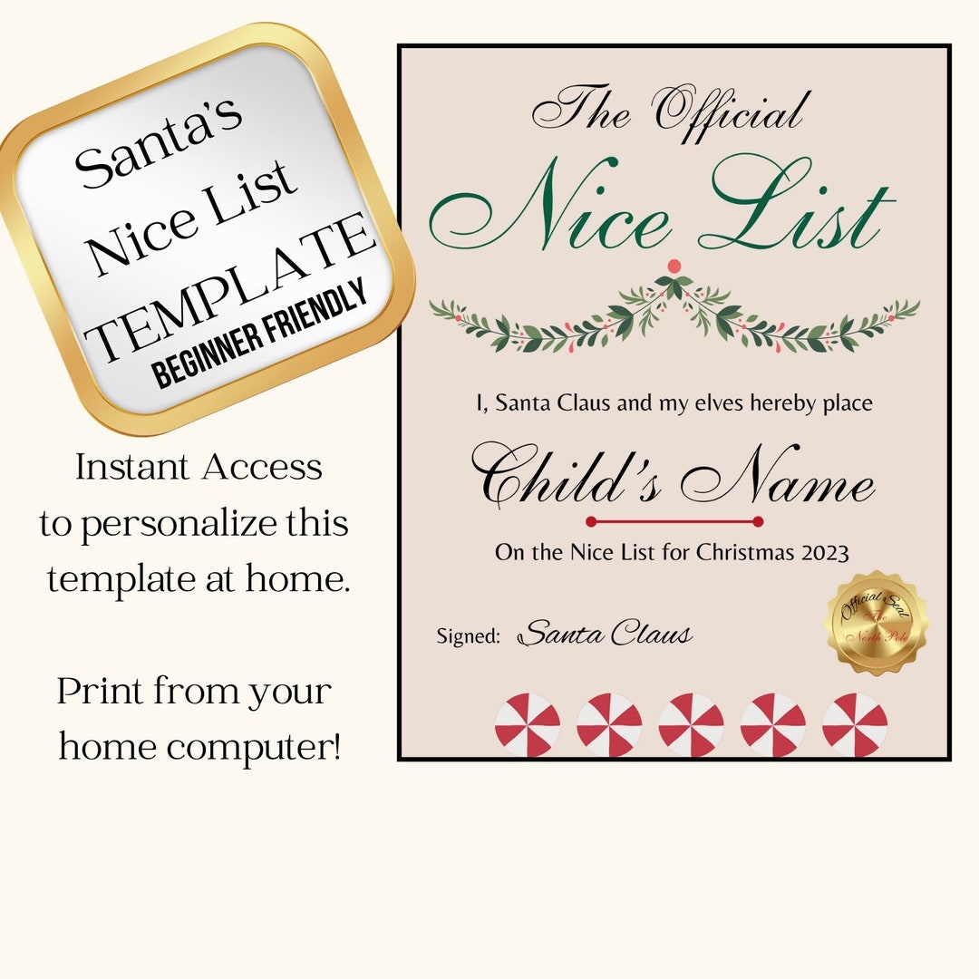 Santa's Nice List Template Print at Home Beginner Friendly - Etsy