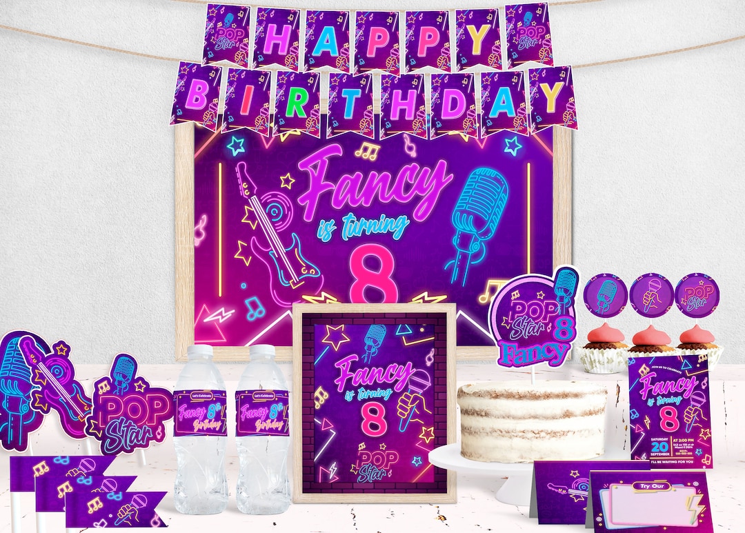 Pop Star Party Birthday Bundle Printable Customize Pop Star - Etsy