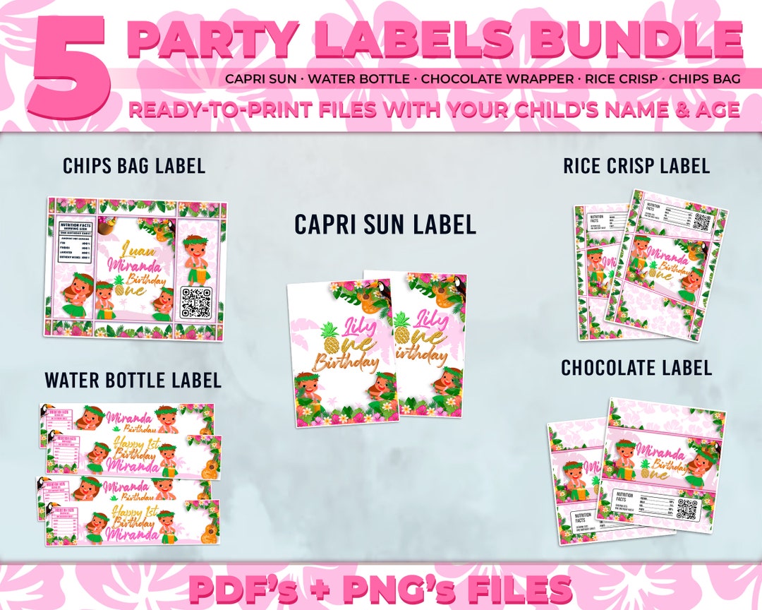 Personalized Hawaii Luau Birthday Labels Bundle Capri Sun - Etsy