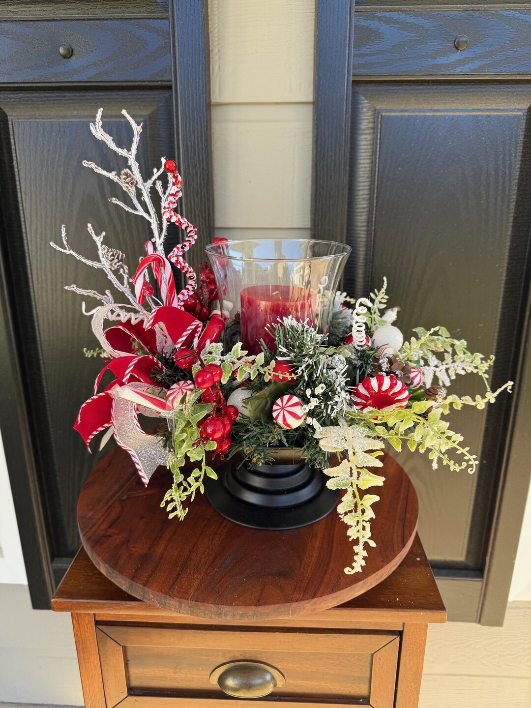 Candy Cane Peppermint Christmas Centerpiece: Festive Holiday Candle ...