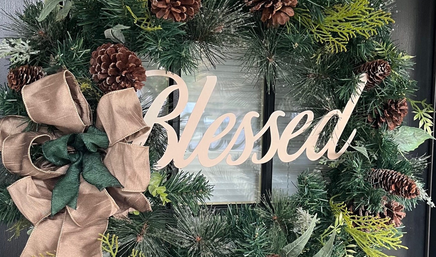 XL 30 Blessed Wreath for Front Door, Natural Look, Neutral Decor ...