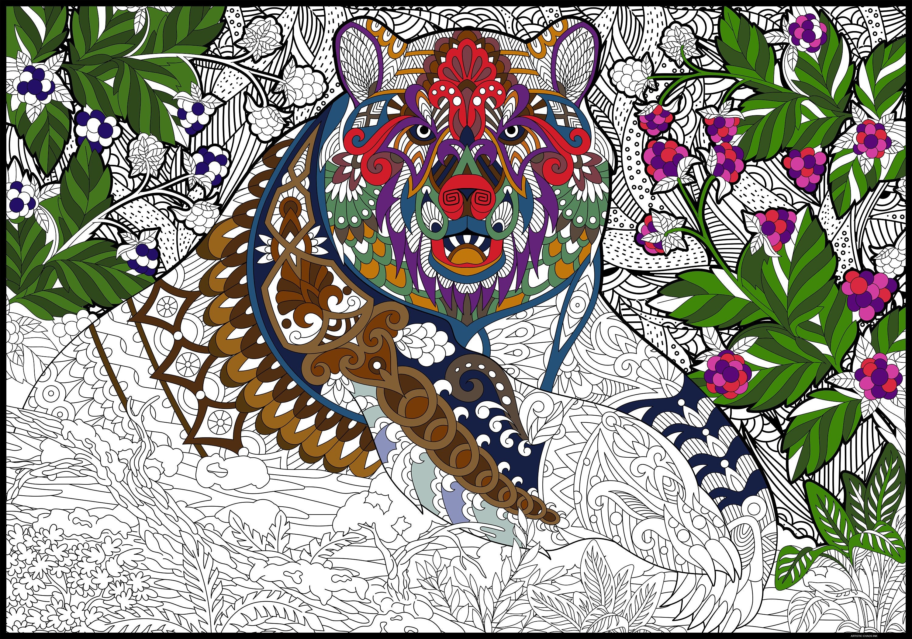 HUGE Coloring Poster–bear & Berries--coloring Activity for Groups ...