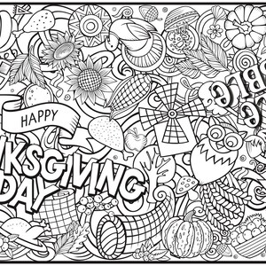Printable Gobble Gobble Coloring Table Runner Digital Thanksgiving ...