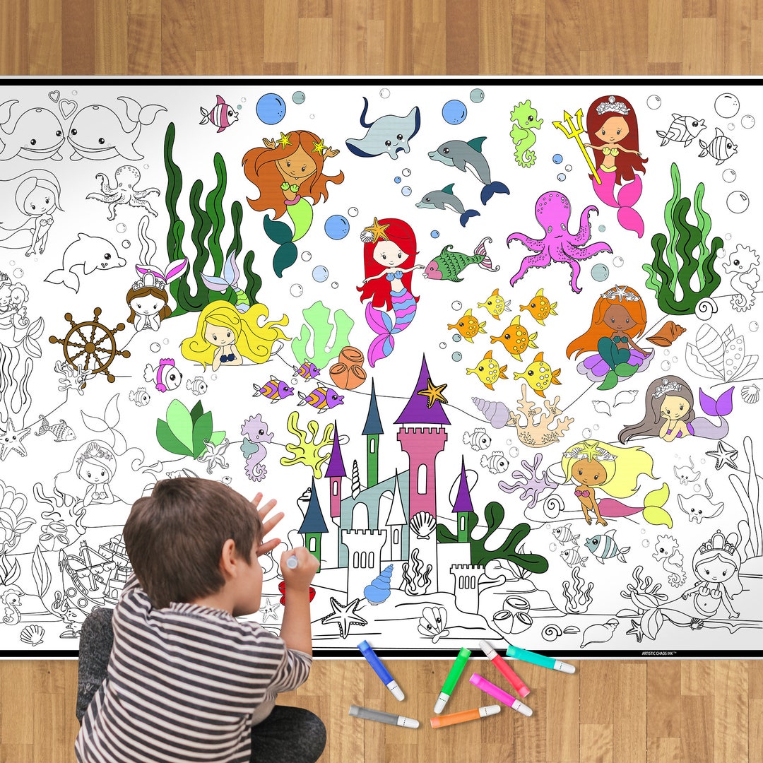 Mermaid Coloring Page, Giant Coloring Poster for Classroom, Cute ...