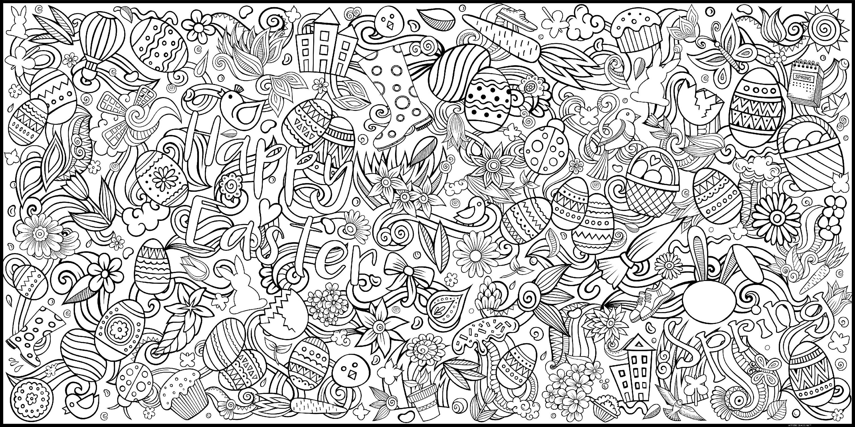 Hoppy Easter Coloring Table Runner, Hoja para colorear gigante, Página ...