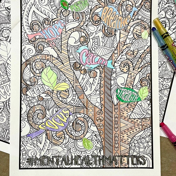 Mental Health Coloring Pages - Etsy