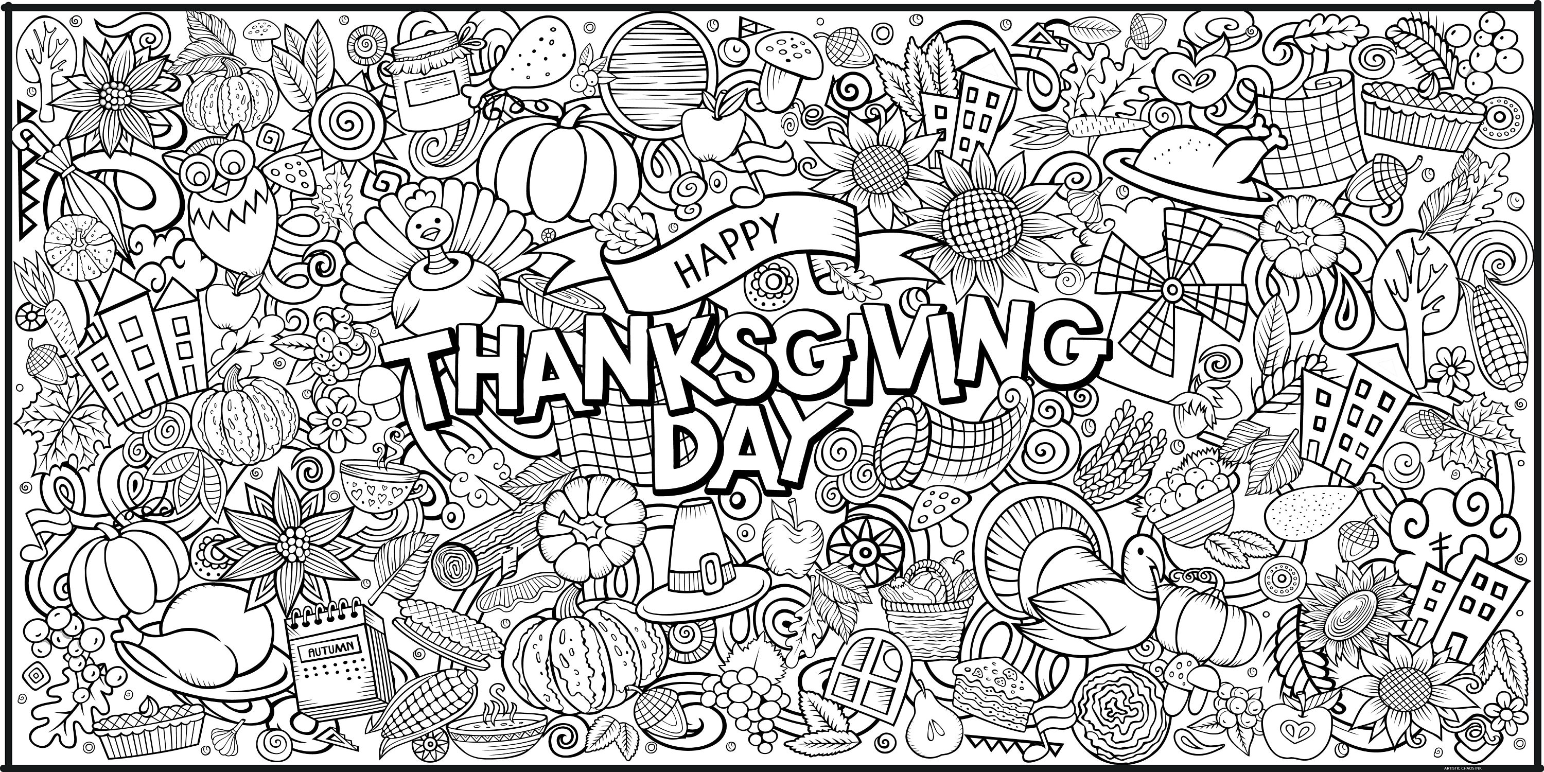 Give Thanks Coloring Table Runner, Giant Coloring Sheet, Thanksgiving ...