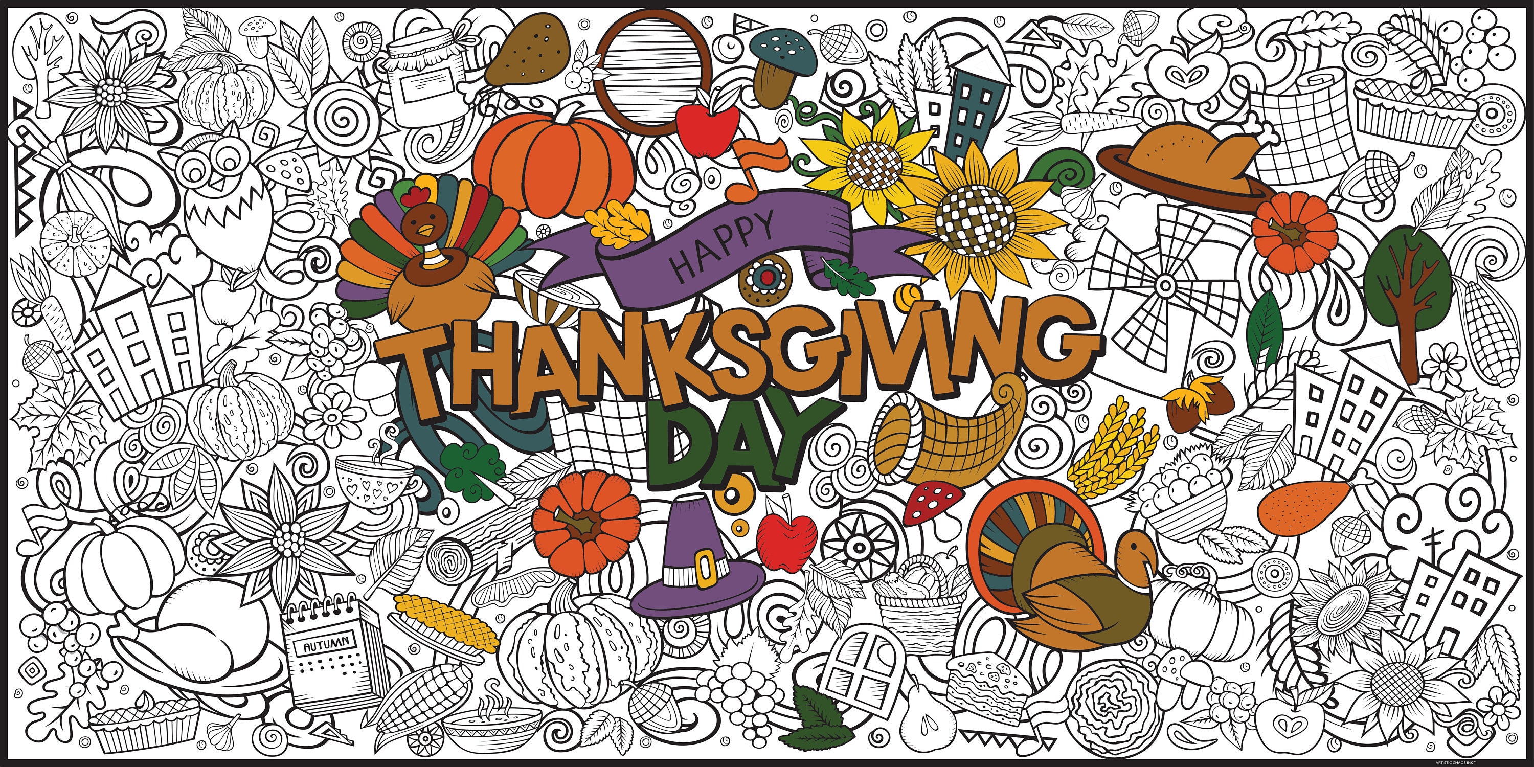 Give Thanks Coloring Table Runner, Giant Coloring Sheet, Thanksgiving ...