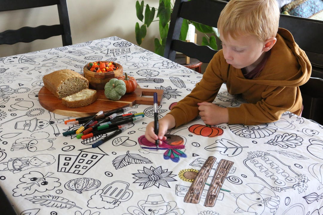 Thanksgiving Washable Coloring Cloth Tablecloth Kid Table Cloth for ...
