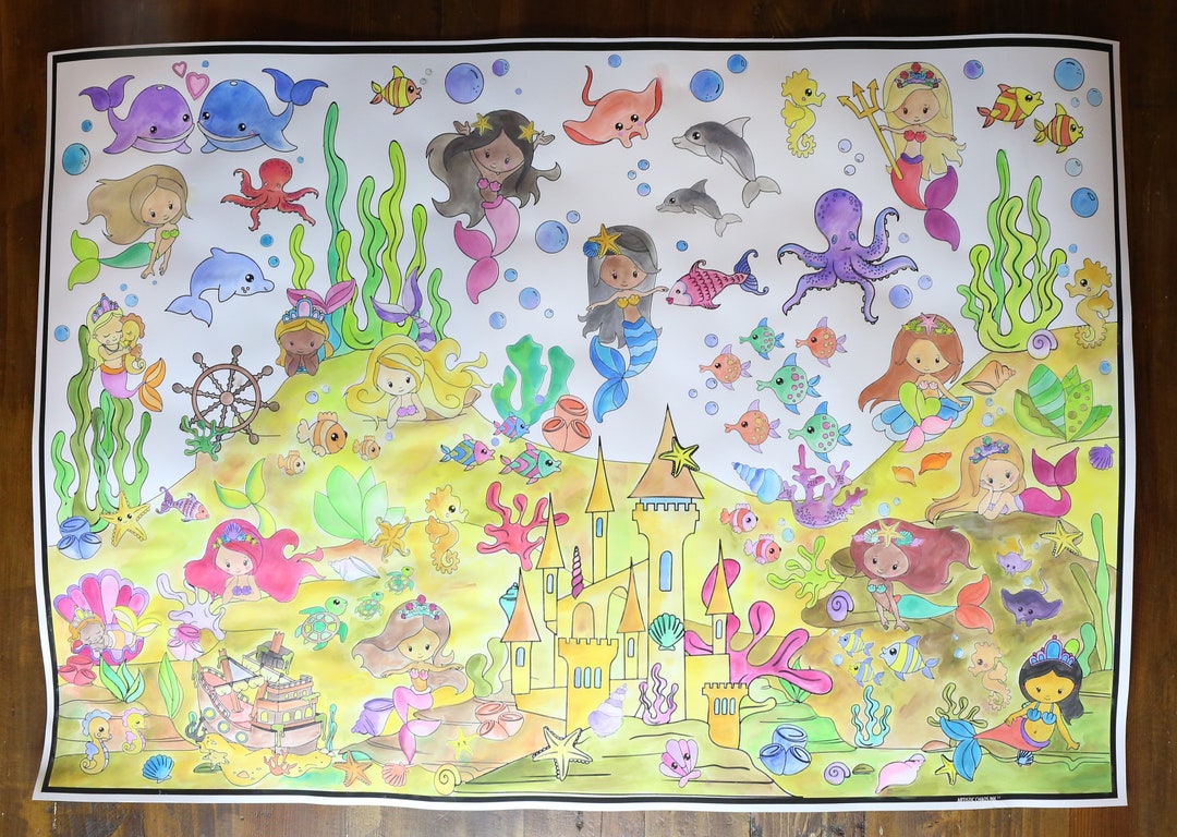 Buy Mermaid Coloring Page, Giant Coloring Poster for Classroom, Cute ...