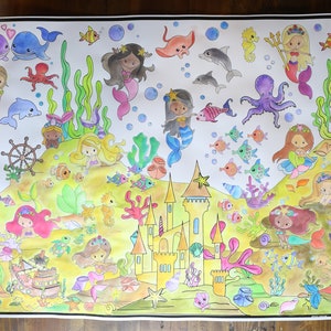 Mermaid Coloring Page, Giant Coloring Poster for Classroom, Cute ...