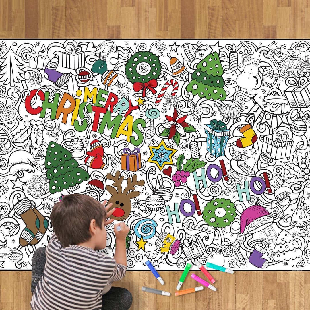 Christmas Coloring Pages Huge Wall Art Print Poster Christmas Party ...