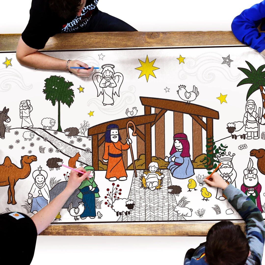 Printable Nativity Coloring Table Runner, Giant Coloring Sheet ...