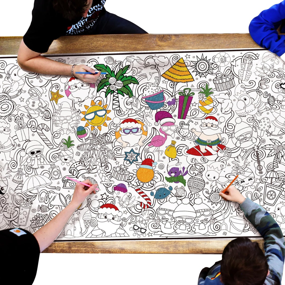 Printable Tropical Christmas Coloring Table Runner, Download Christmas ...