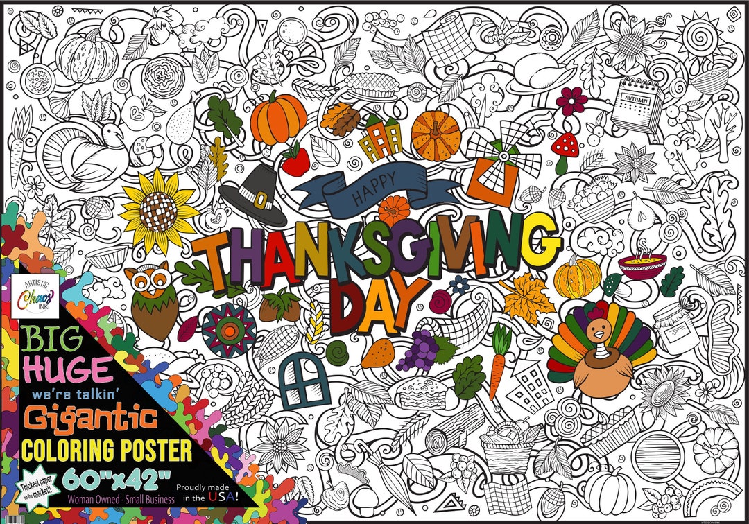 Super Huge Jumbo Happy Thanksgiving Coloring Poster 3 Sizes Thick ...