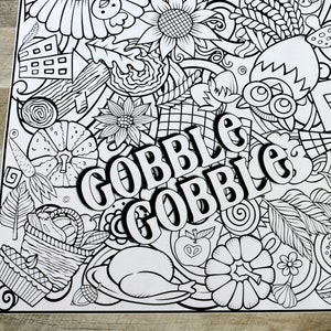 Printable Gobble Gobble Coloring Table Runner Digital Thanksgiving ...