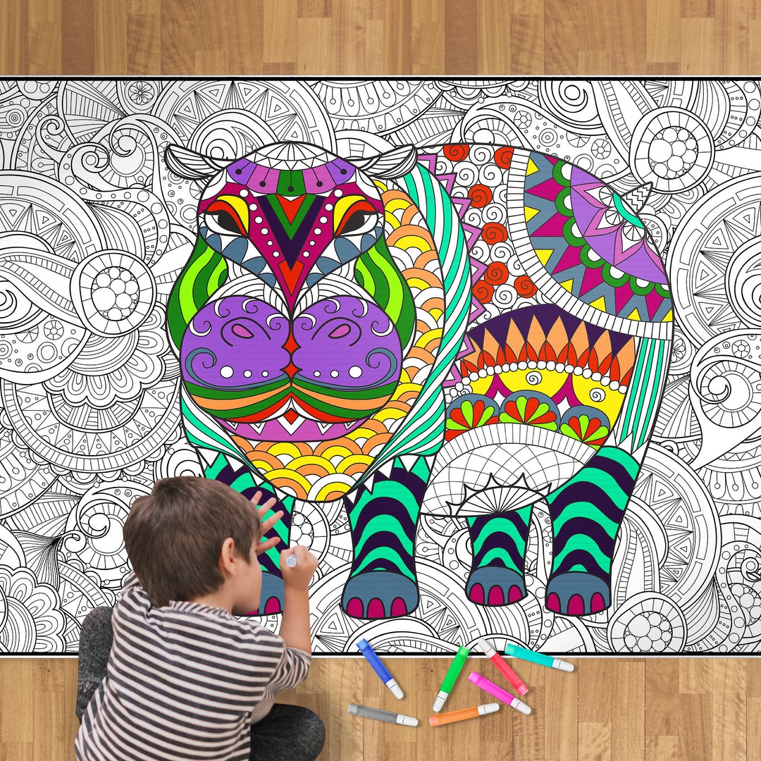 Hippo Coloring Page Giant Coloring Sheet for Safari Party Hippo ...