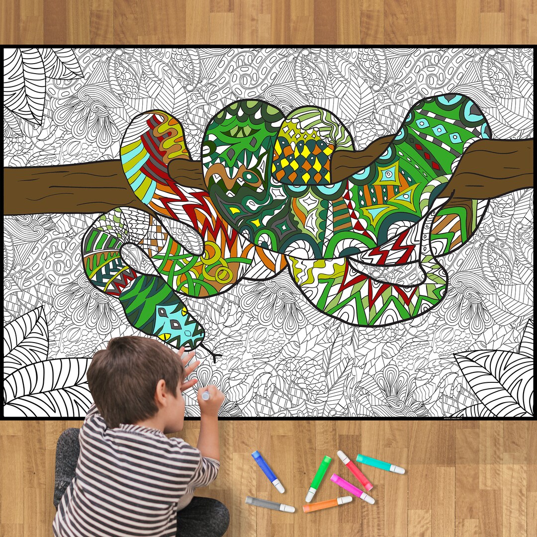Snake Coloring Poster Jungle Animals Color Activity Anaconda Poster Art ...
