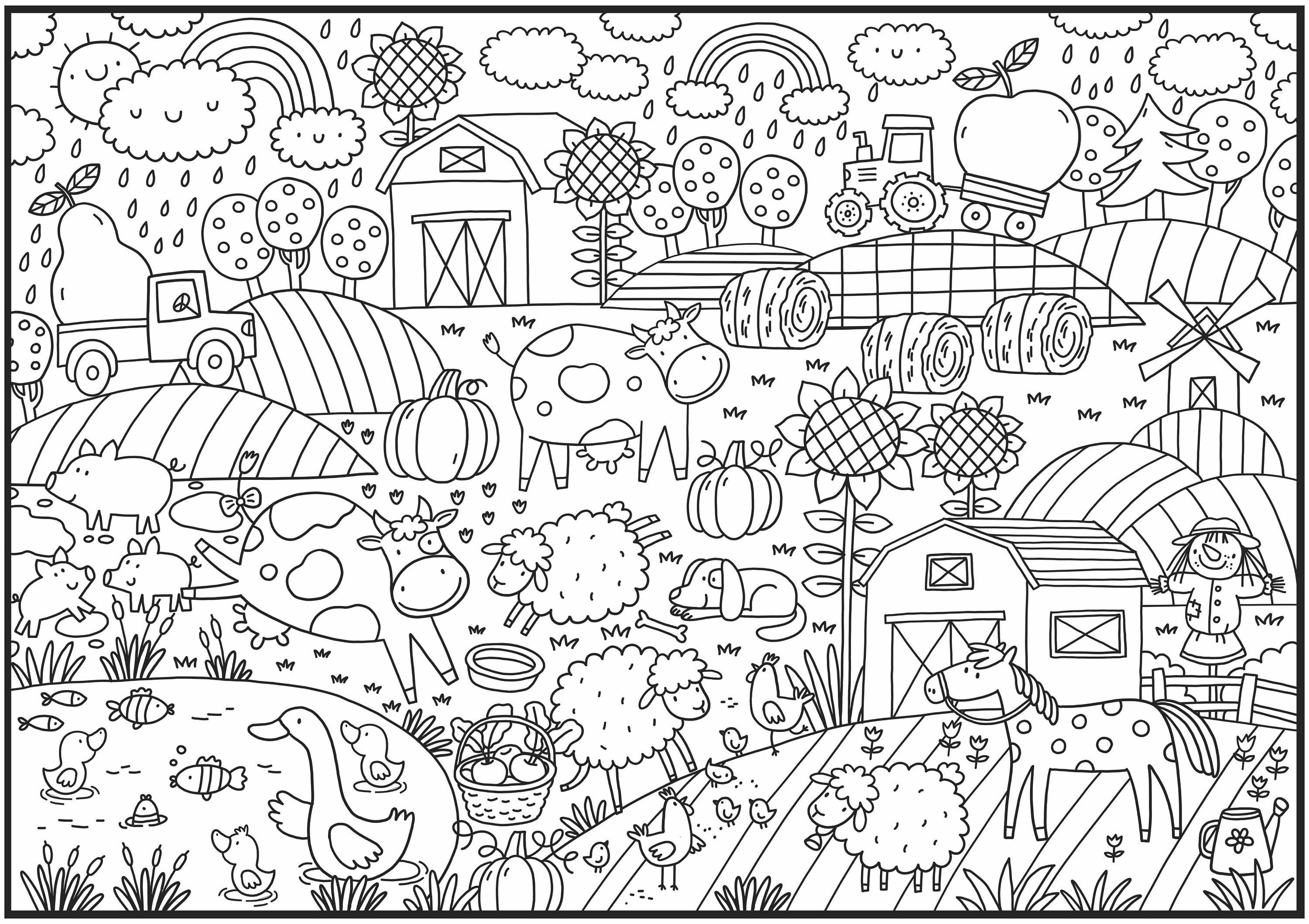 HUGE Coloring Poster–fun Farm--coloring Activity for Groups ...